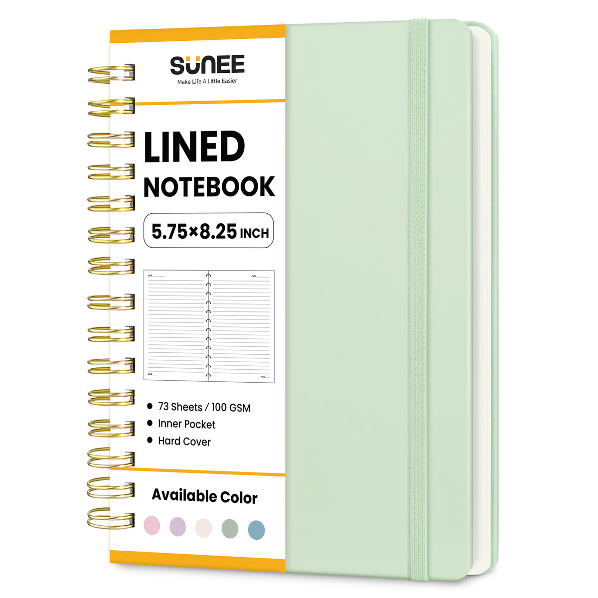 SUNEE A5 Lined Spiral Hardcover Notebook for Work, Note Taking, 146 Pa
