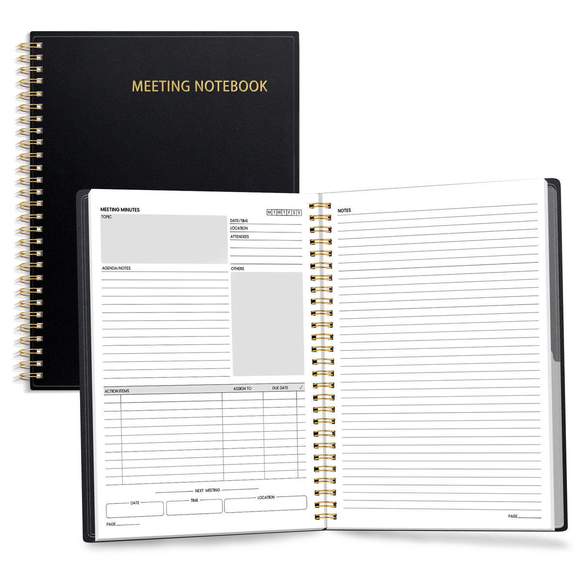 SUNEE Half Meeting Half Note Spiral Meeting Notebook 8.5"x11" 160 Page