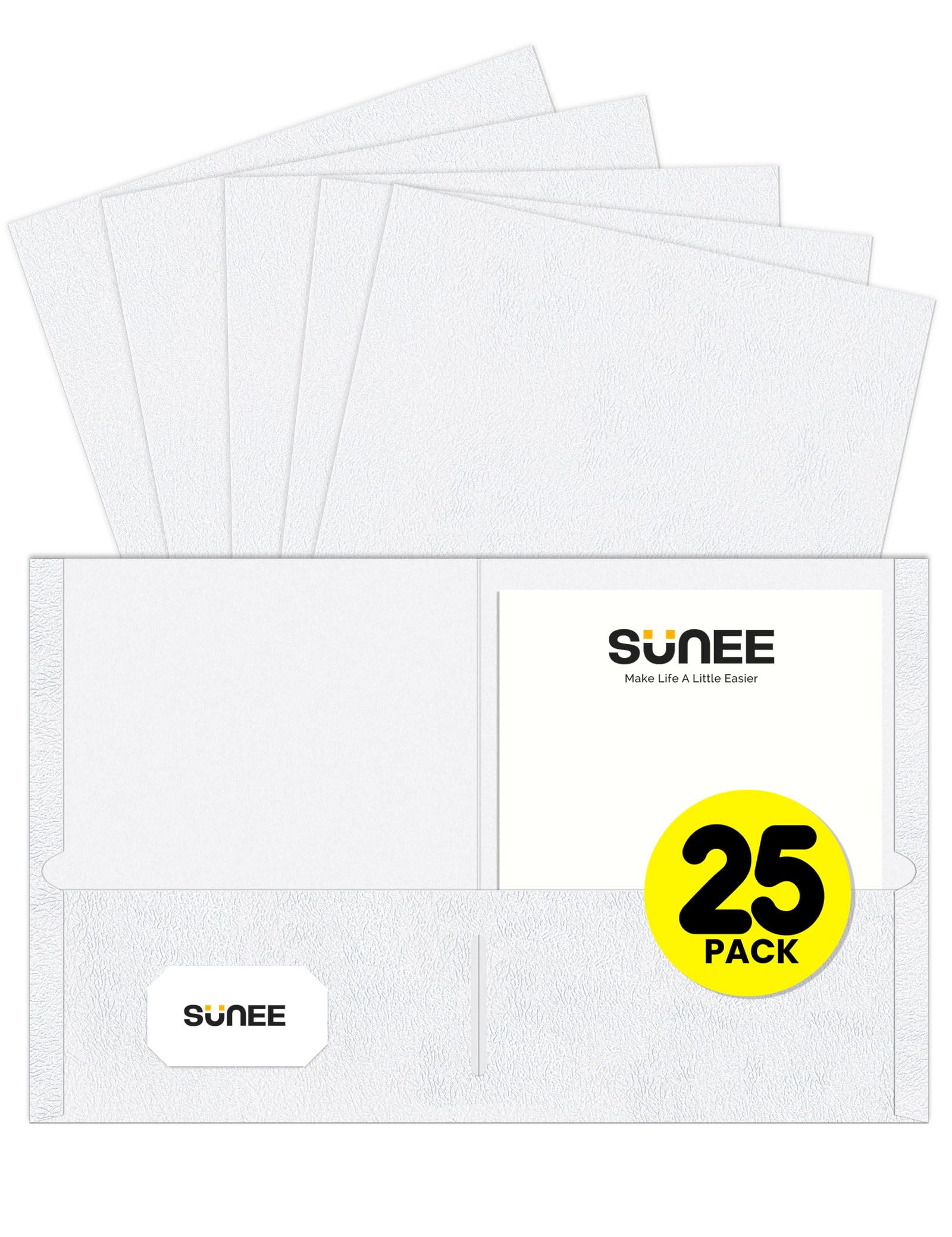 SUNEE Folders with Pockets (25 Pack, White), 2 Pocket Folders Fit Lett