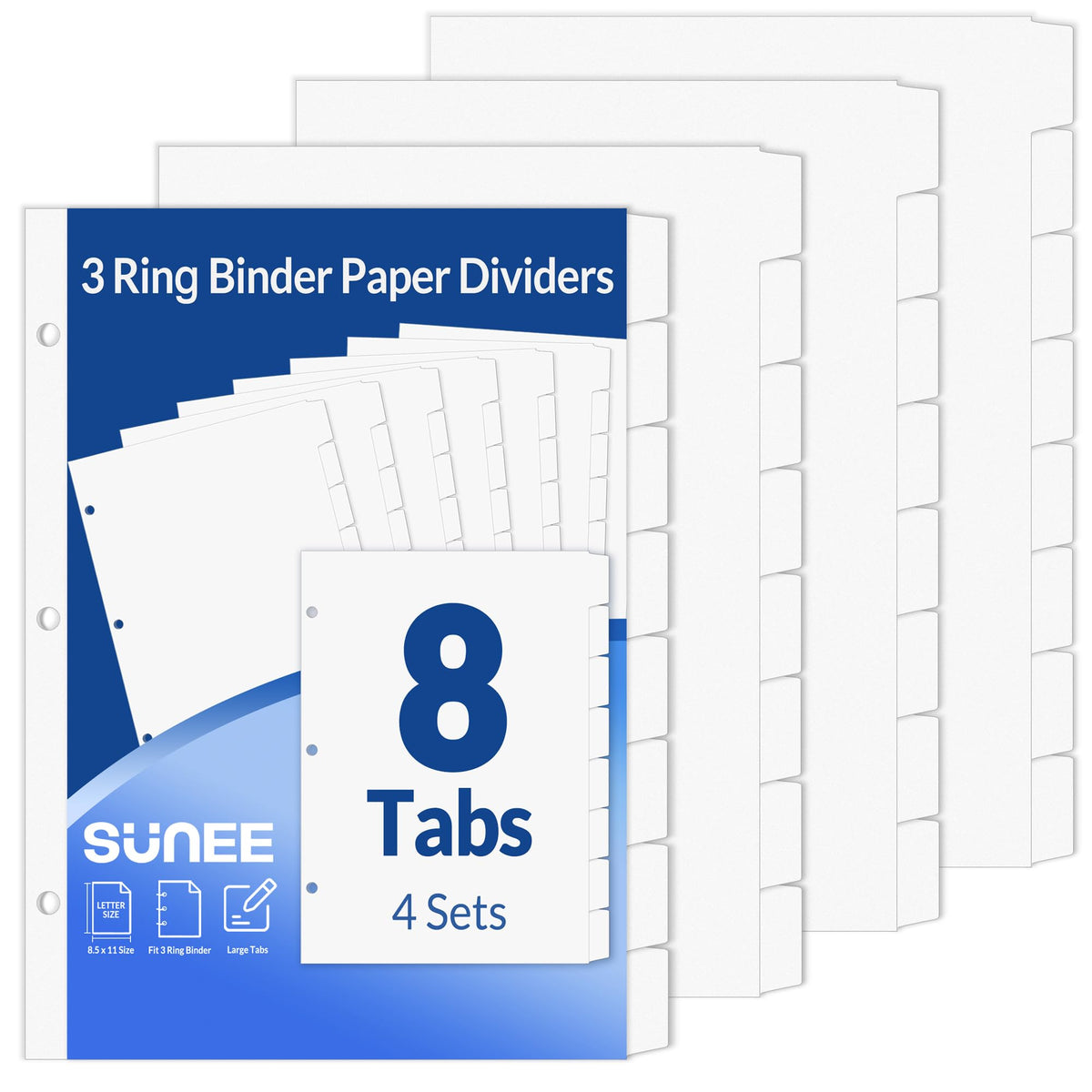 SUNEE Binder Dividers with Tabs for 3 Ring Binder, 8.5 x 11 Paper Whit