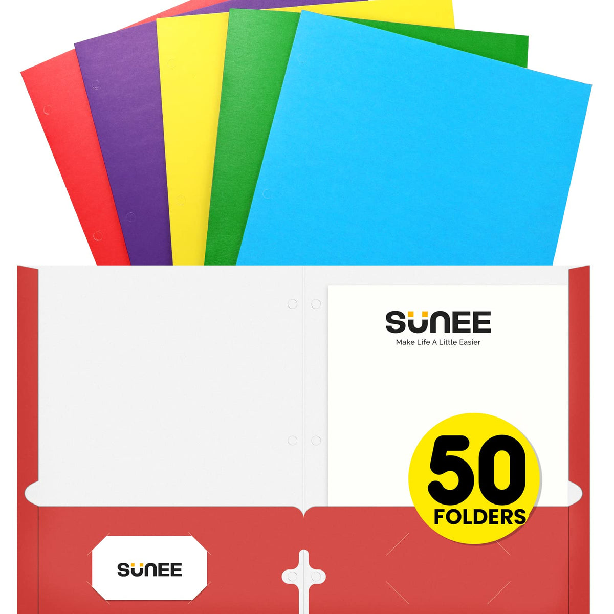 SUNEE Folders with 2 Pockets 3 Hole Punched - 50 Packs