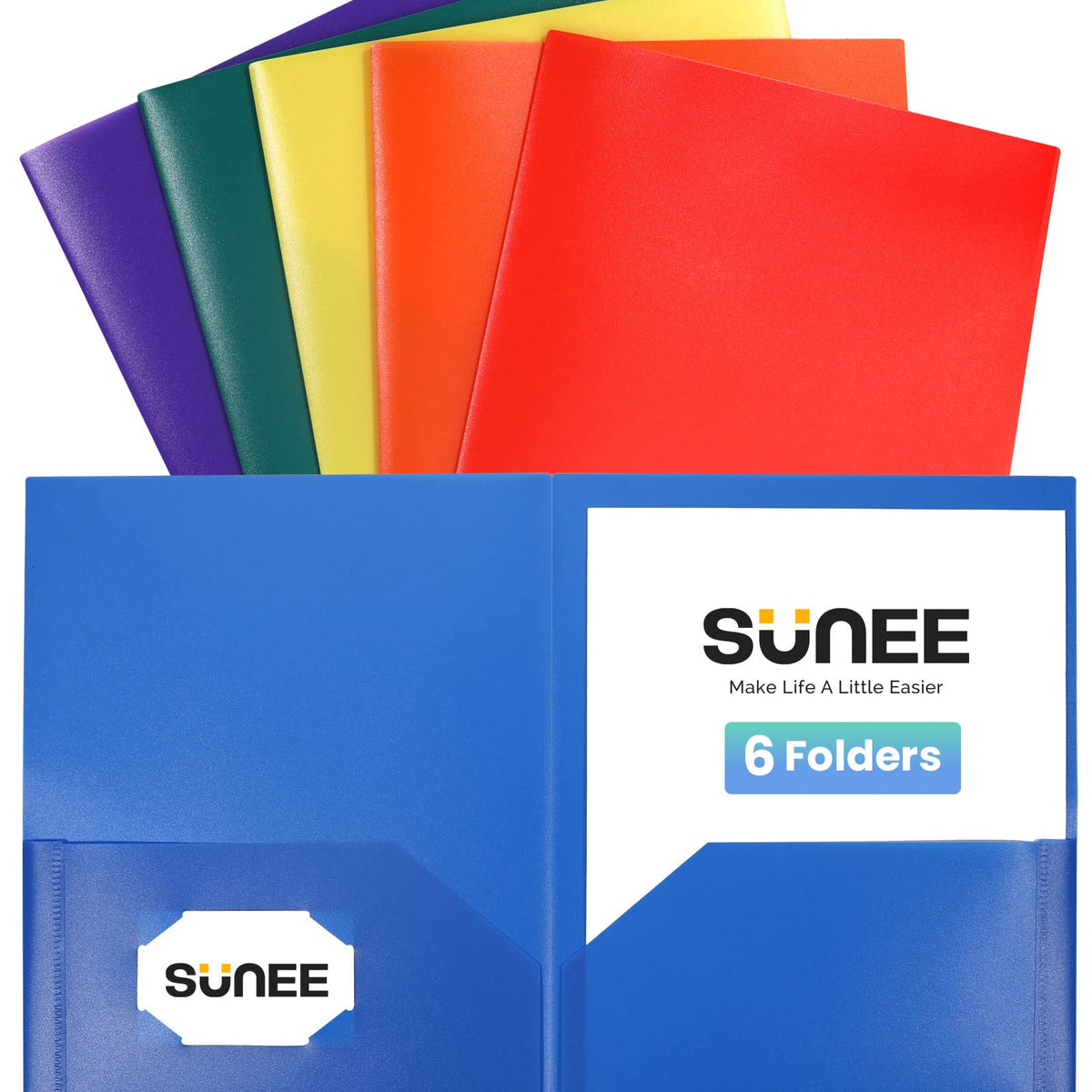 SUNEE Heavy Duty Plastic Folders with 2 Pockets - 6 Packs