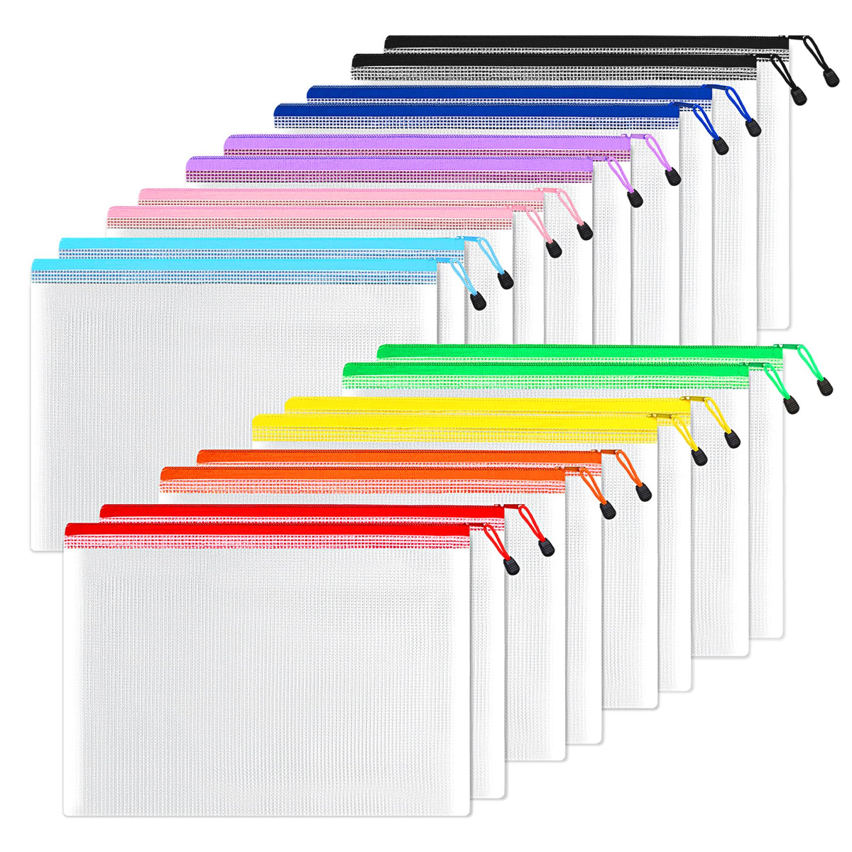 SUNEE Plastic Mesh Zipper Pouch - 18 Packs