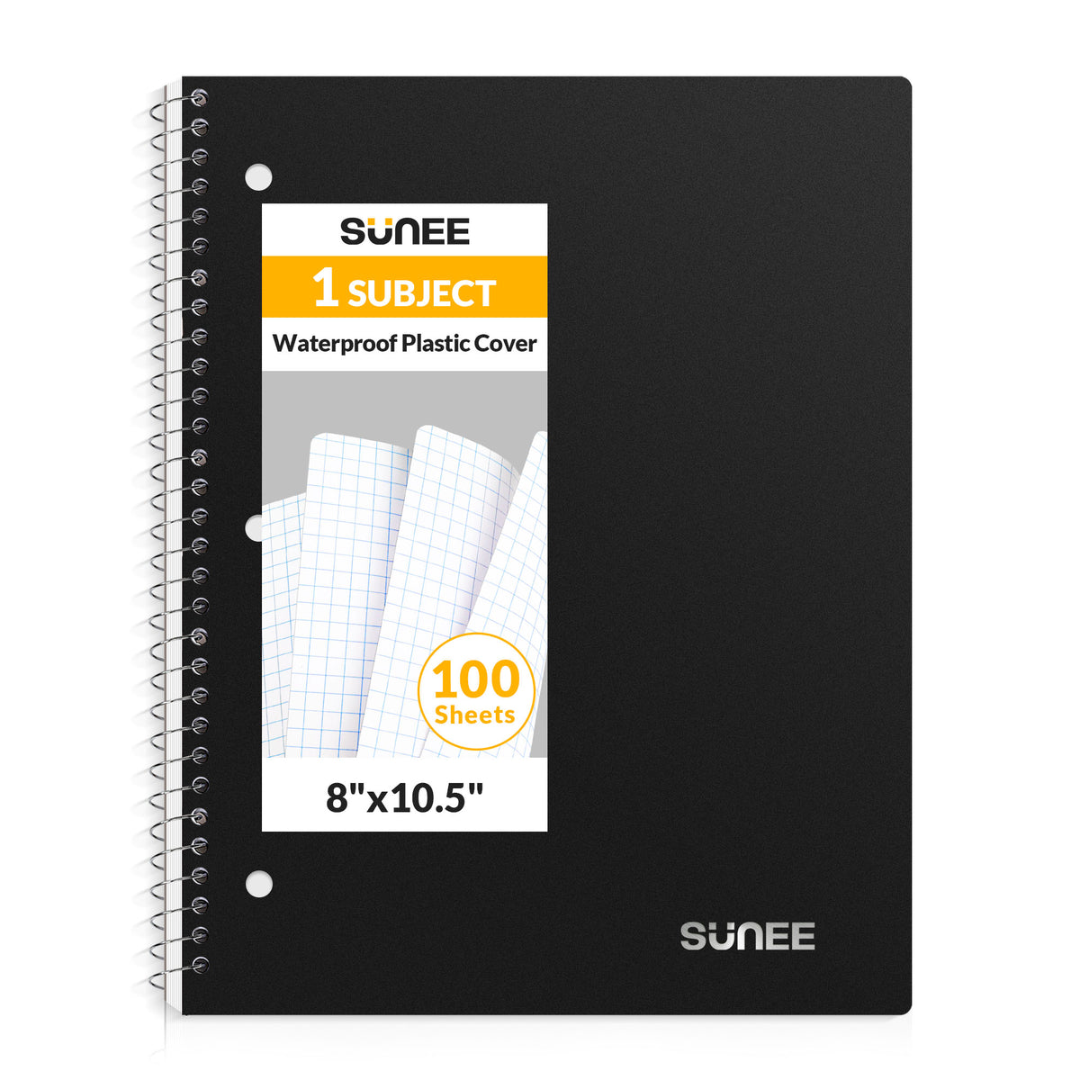 SUNEE 1-Subject Graph Ruled Spiral Notebook, 8" x 10.5", 100 Sheets 3-
