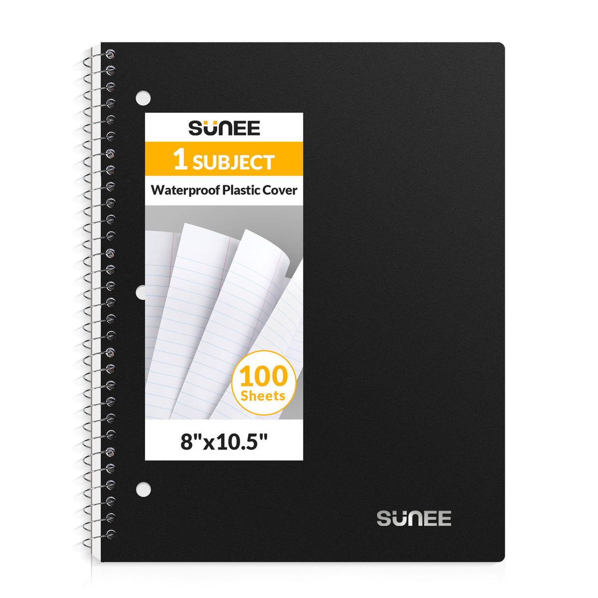 SUNEE 1-Subject College Ruled Spiral Notebook, 8" x 10.5", 100 Sheets